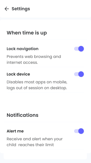What do Lock Navigation and Lock Device mean for time limits on each ...